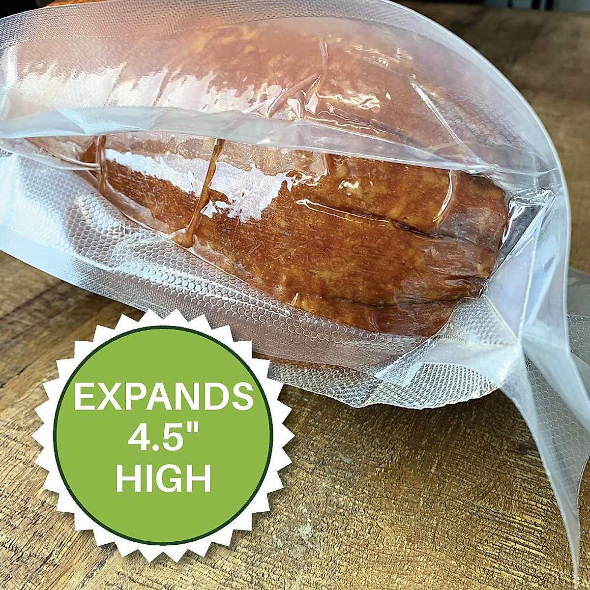 FoodVacBags Expandable Vacuum Sealer Bags 11-inches by 50-feet Heat Seal Rolls Commercial Grade for Large Roasts, Casseroles, Game Compatible with Foodsaver (1 Roll)