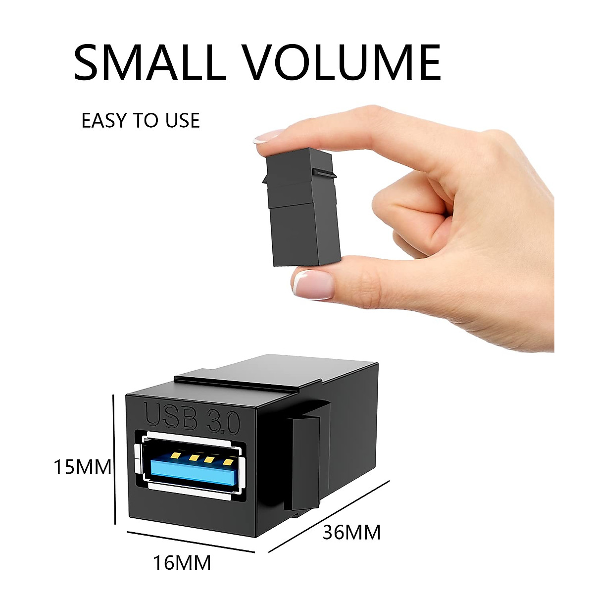 XIUXIU USB 3.0 Keystone Jack Inserts,5pcs USB to USB Adapters Female to Female Connector,Female Coupler Insert Snap-in Connector Socket Adapter Port for Wall Plate Outlet Panel-Black(Black-5 Pack)