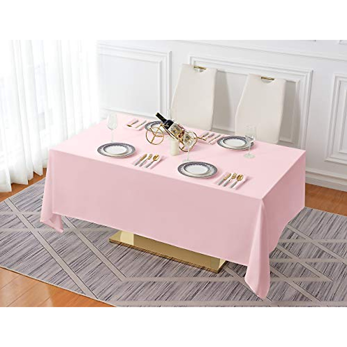 Surmente Tablecloth 60 x 102-Inch Rectangular Polyester Table Cloth for Weddings, Banquets, or Restaurants (Pink) … ……