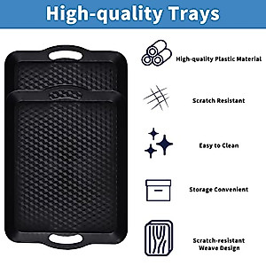 Plastic Tray with Handles, 2 Pack Multi-Purpose Rectangular Non Slip Restaurant Serving Trays Set for Parties, Coffee Table, Kitchen (12.2x16 inch)