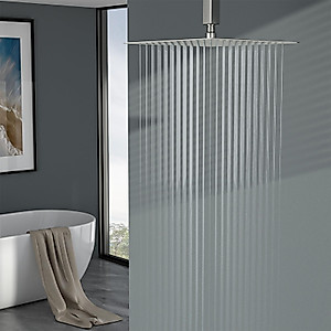 Lordear Rain Shower Head 12 Inch Solid Ultra Thin 304 Stainless Steel Adjustable Square Rainfall Shower Head Full Body Coverage with Silicone Nozzle 12” Waterfall Showerhead,Brushed Nickel