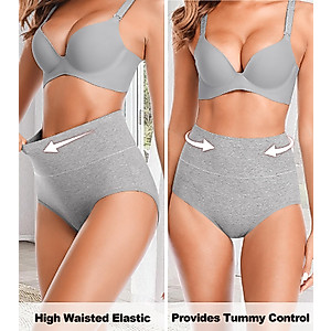 OLIKEME Women's High Waisted Underwear Tummy Control Underwear Postpartum Underwear Breathable Womens Underwear Soft Cotton Panties Full Coverage Briefs, 5-pack Size L