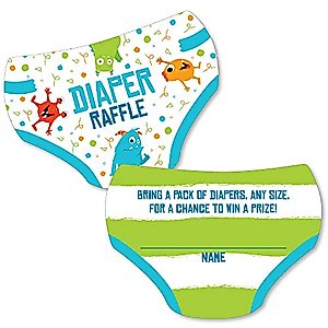 Big Dot of Happiness Monster Bash - Diaper Shaped Raffle Ticket Inserts - Little Monster Baby Shower Activities - Diaper Raffle Game - Set of 24