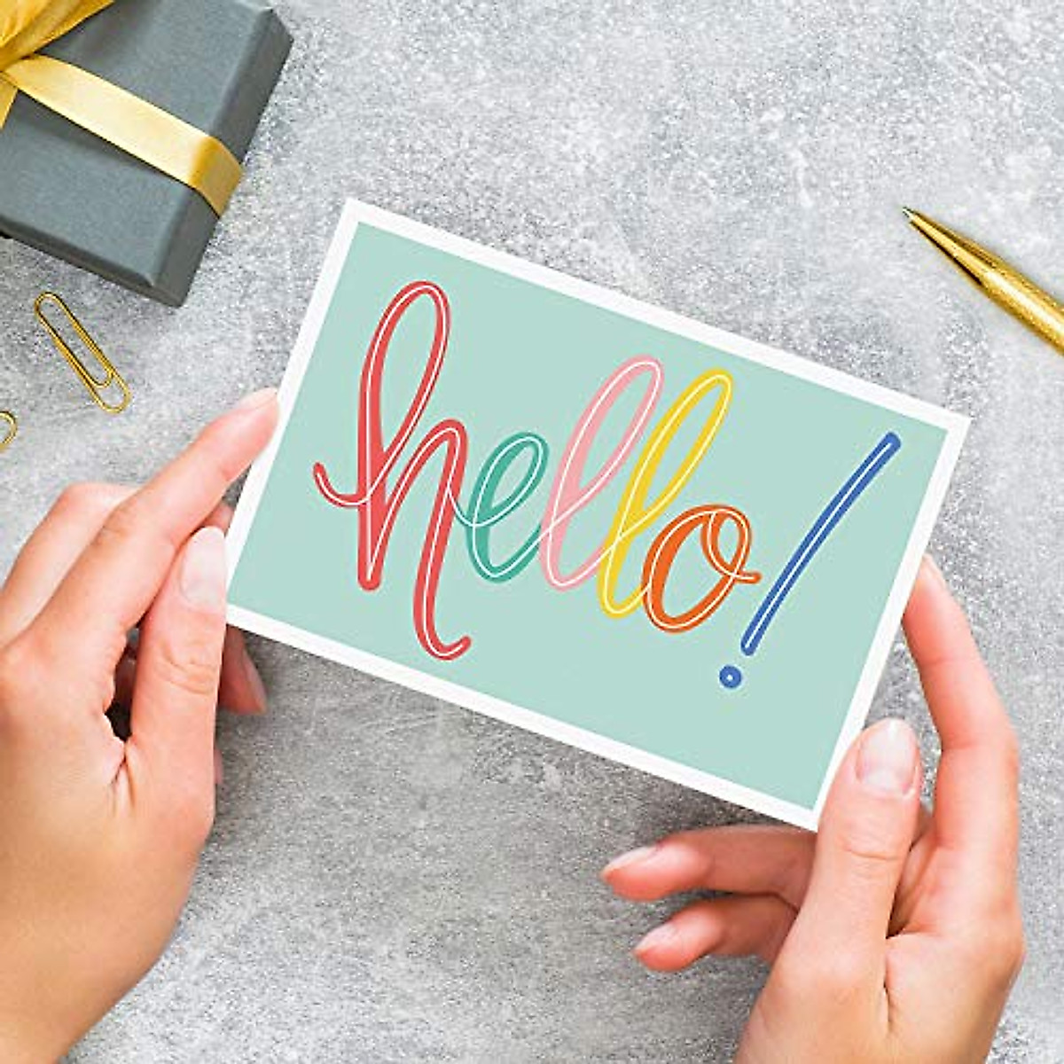 Sweetzer & Orange Hello Postcards Pack (60 Post Cards) 4x6 Postcards for Kids and Adults. 300gsm Note Cards. Blank Hello Greeting Cards, Mint Green Hello Cards