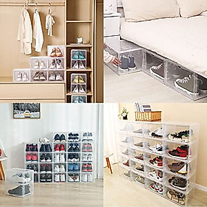 THESEATOP Shoe Organizer Boxes,6 Pack Shoe Storage Boxes Clear Plastic Stackable,Shoe Organizer Box,Shoe Containers for Sneaker Storage Up to US Size 12 (Clear)