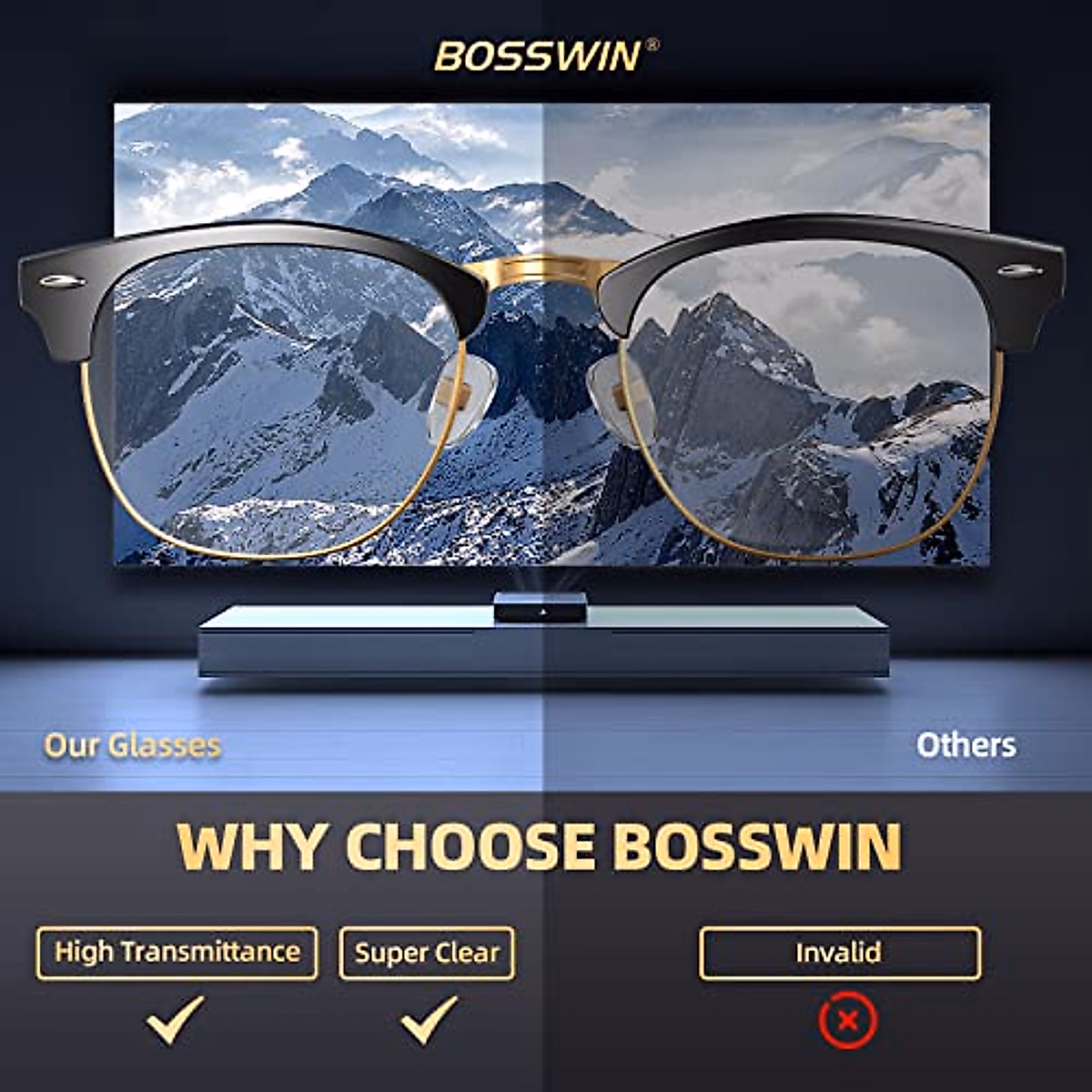 BOSSWIN Blue Light Glasses, 2 Pack, Fashion Round Half Frame, Computer/Game/Reading/TV Blue Light Blocking Glasses (Gold+silver)