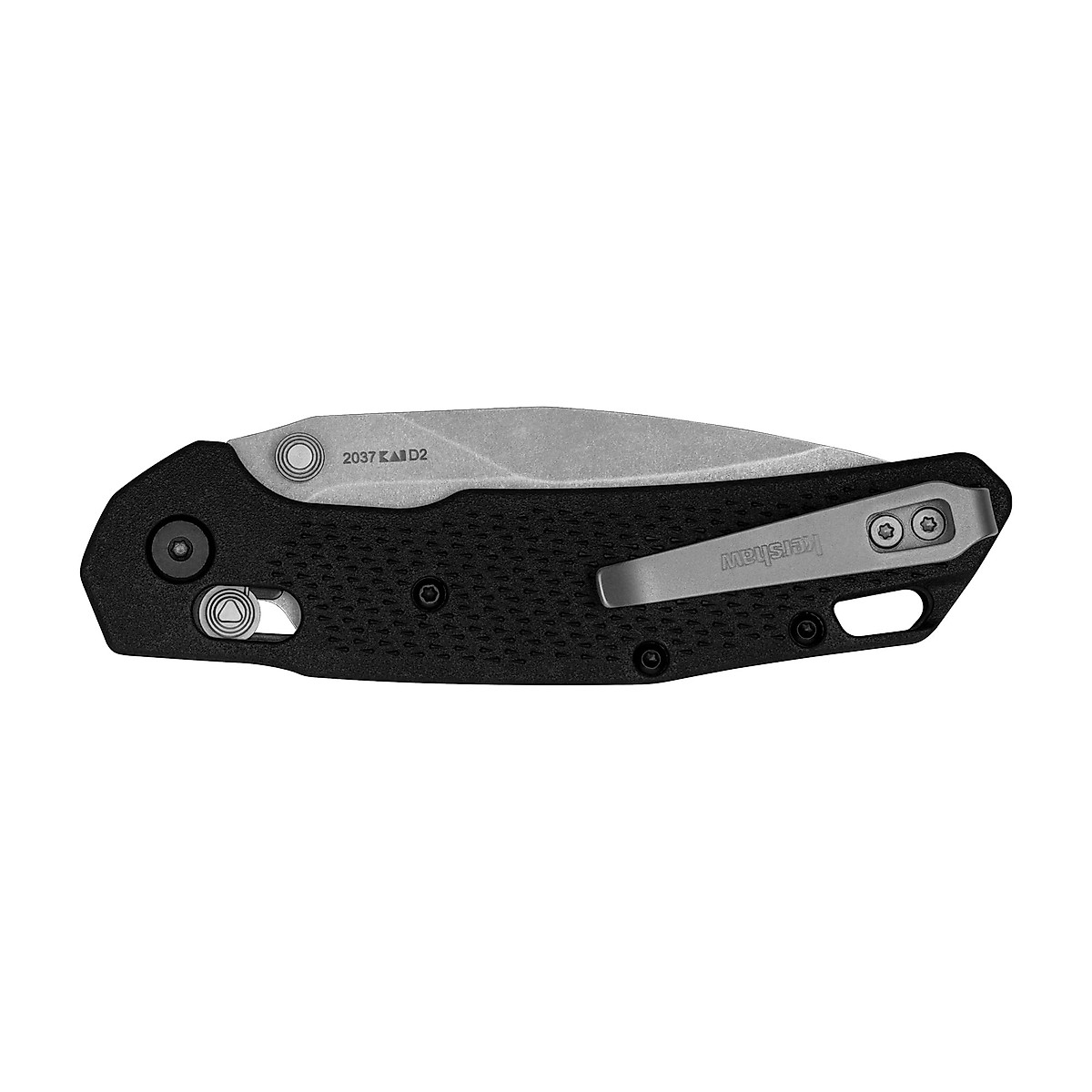 Kershaw Heist Folding Pocket Knife, 3.2 inch Clip Point D2 Steel Blade, Stonewashed Finish, DuraLock Locking Mechanism, Black