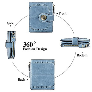 SENDEFN Small Wallets for Woman RFID Blocking Leather Bifold Credit Card Holder Purse with ID Window