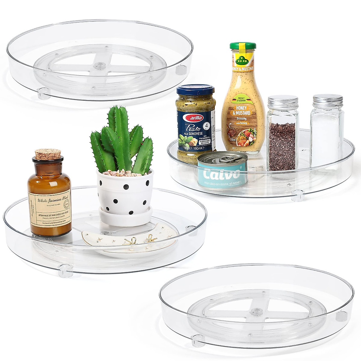 LotFancy Lazy Susan Organizers, 4 Pack 10.6” Clear Lazy Susan Turntable for Kitchen, Cabinet, Fridge, Pantry, Countertop, Bathroom Storage
