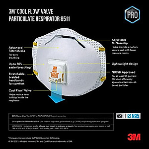3M - 8511DB1-A 8511 Respirator, N95, Cool Flow Valve (10-Pack)