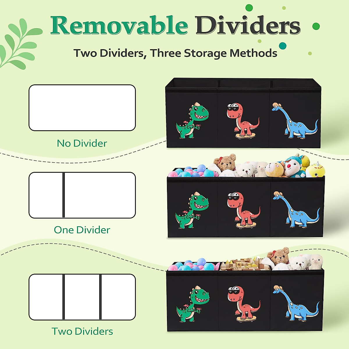 downluxe Extra Large Storage Bins with Lids and Handles, 136 L Collapsible Sturdy Storage Containers, Black Storage Basket Box Organizer for Closet, Living Room, Bedroom, 40"x13"x16", Dinosaur