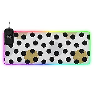 Polka Dot Wireless Charging Mouse Pad for Mobile Phone Extra Large Gaming Mousepad with 13 Lighting Modes Mouse Mat for Gaming MacBook PC Laptop Desk Home Office