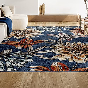 JONATHAN Y CTP202A-8 Giglio Modern Botanical Flower Indoor Area-Rug, Contemporary, Floral, Tropical Easy-Cleaning,Bedroom,Kitchen,Living Room,Non Shedding, Blue/Orange/Cream, 8 X 10
