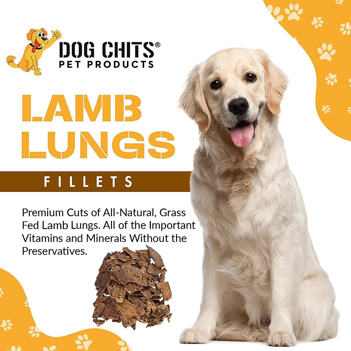 Dog Chits Lamb Lung Fillets Dog and Puppy Treats - Made in USA - Easy to Break - Slices - Random Shape - All Natural - Great for Training - High Protein - Low Fat - Large 10 oz. Bag