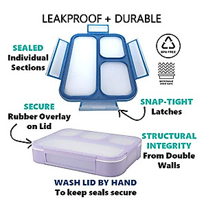 Bento Lunch Box Kids & Adult: Leakproof Lunch Containers for Boys & Girls with 3 Compartments - School, Daycare, Meal Planning Portion Control Container, BPA-Free Boxes, Utensils | Blue Purple 2 pack