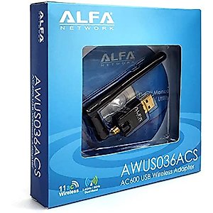 ALFA Network AWUS036ACS Wide-Coverage Dual-Band AC600 USB Wireless Wi-Fi Adapter w/ High-Sensitivity External Antenna - Windows, MacOS & Kali Linux Supported