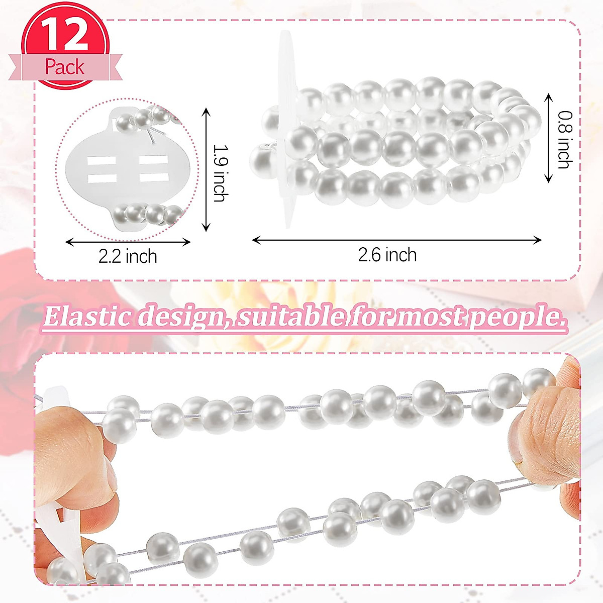 12 Pieces Elastic Pearl Wristband Corsage Wristlet Band Corsage Bracelet Pearl Wedding Wrist DIY Decor Corsage Pearl Bead Stretch Wristband Accessory for Wedding Bridesmaid Bride Prom Handmade