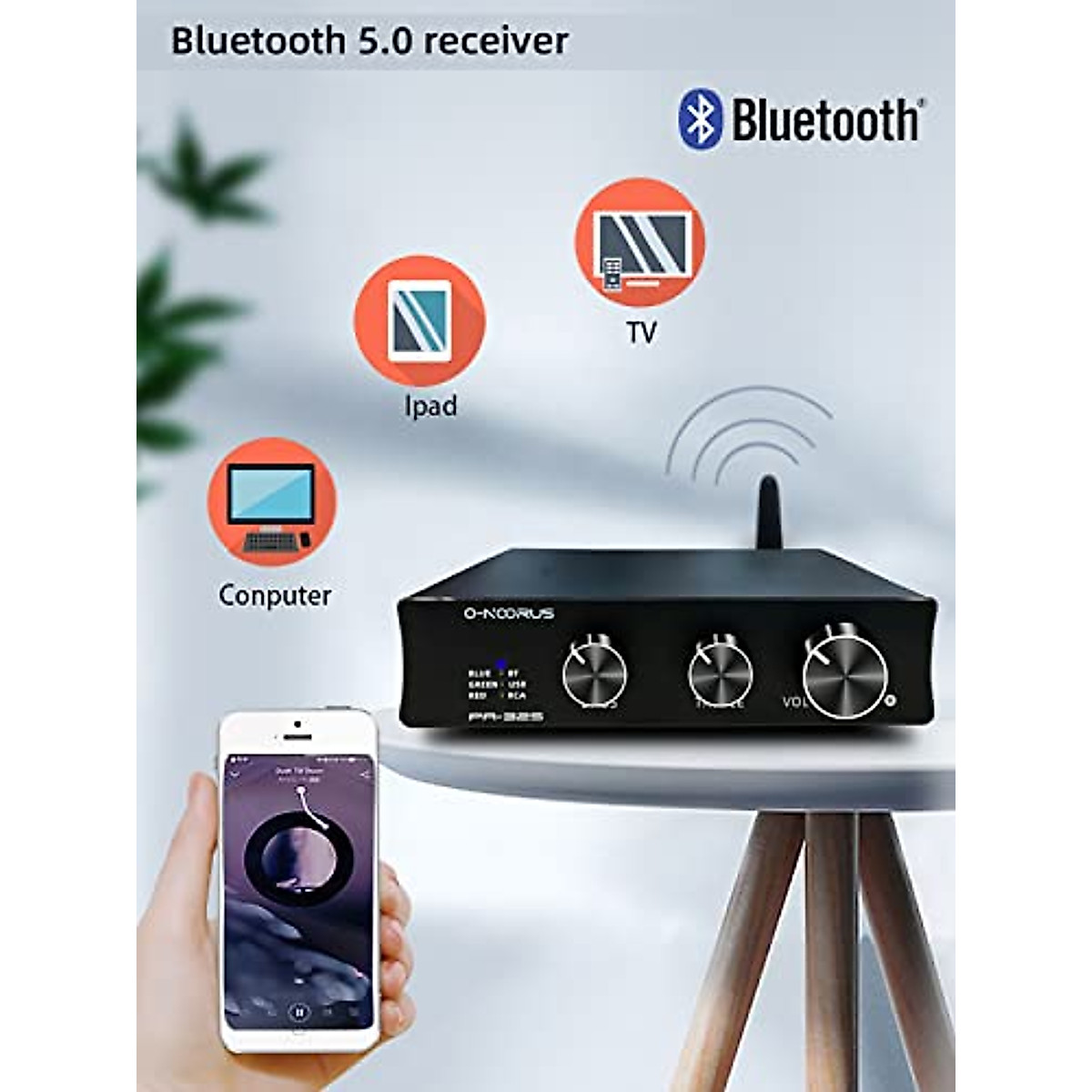 O-NOORUS PA325 HiFi Class D Power Amplifier TPA3255 Stereo Audio Integrated Bluetooth Amp 2.1 for Passive Speaker Home Audio with 36V Power Supply Subwoofer Treble and Bass Max 300Wx2