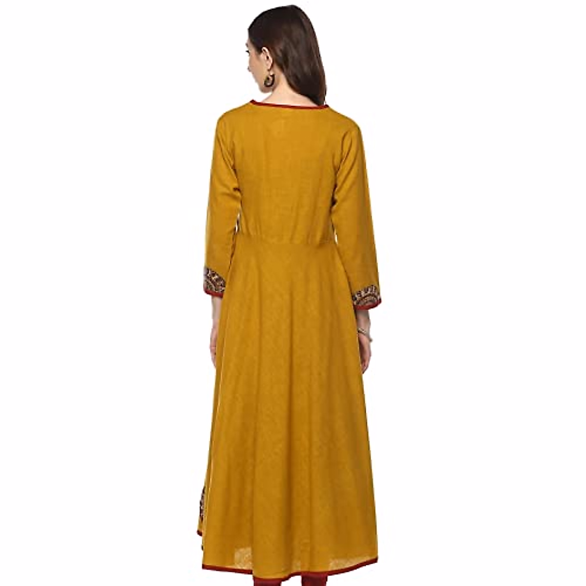 Yash Gallery Women's Cotton Slub Patch Work Angrakha Kurta (Yellow)