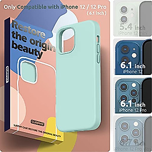 SURPHY Silicone Case Compatible with iPhone 12 Case and iPhone 12 Pro Case 6.1 inch 2020, Liquid Silicone Phone Case (with Microfiber Lining) Designed for iPhone 12 & 12 Pro (Mint Green)
