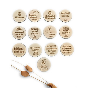 Funny Baby Monthly Milestone Announcement Cards | 13 Round Wooden Double Sided Signs | Gender Neutral Gifts | Baby Shower | Fun Photo Props | Baby Registry | Pregnancy Gift | Baby Photo Props