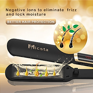 MICSTA Wide Flat Iron Hair Straightener, 1.75 inch Straightening Irons for Thick Hair, Flat Iron Curling Iron in One, Curler Straightener Iron Combo for Long Hair, 3D Floating Plate & Adjustable Temp