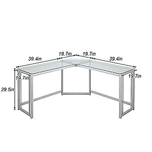 SogesHome 39 inches L Shaped Computer Desks, Glass L Desk Home Office Workstation Writing Table, Corner Desk Gaming Desk
