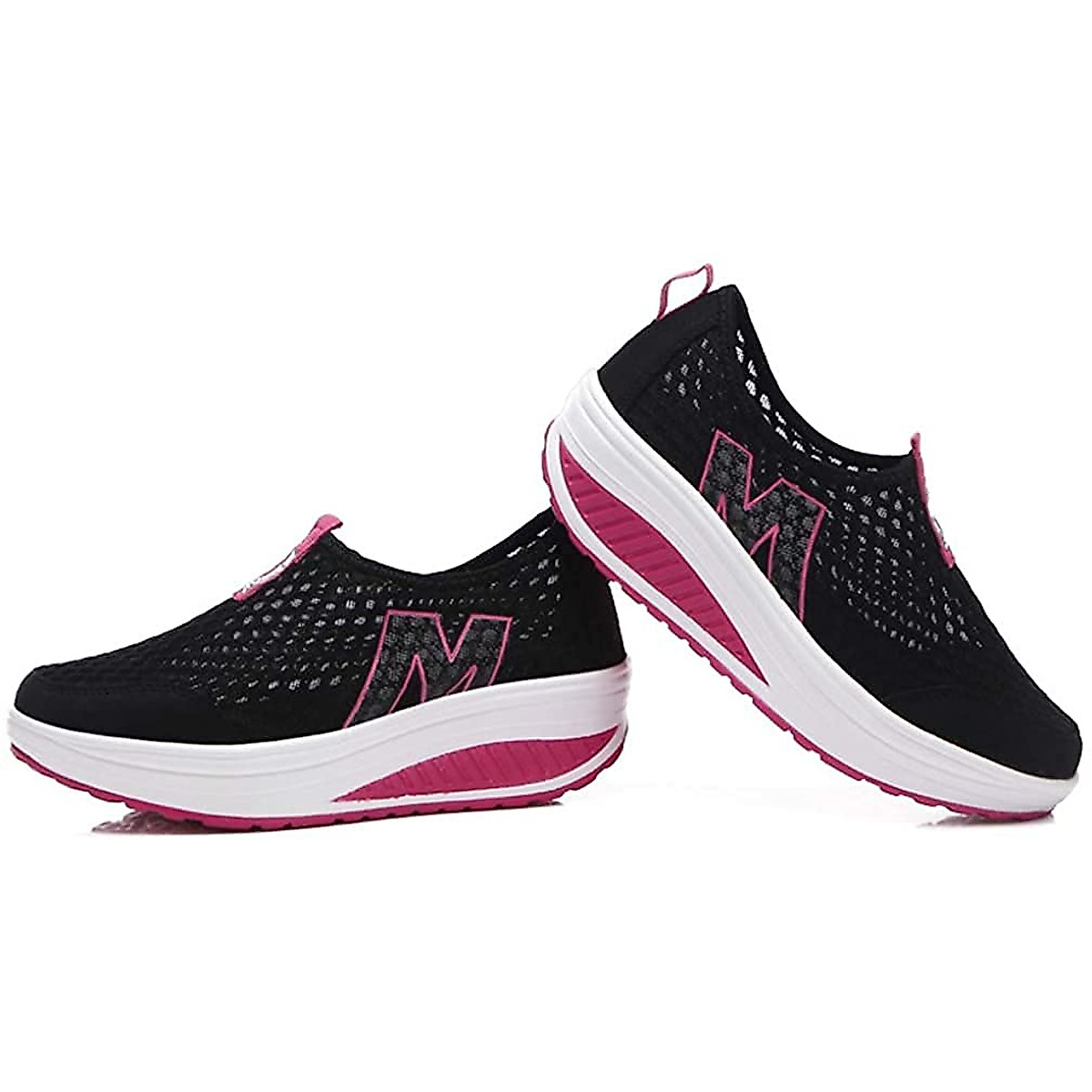 Hotcham Woman Casual Sport Shoes Women Wedge Sneaker Comfort Fitness Sneaker Mush Frabic Upper Sport Shoes Women Platform Sneaker,Black/7