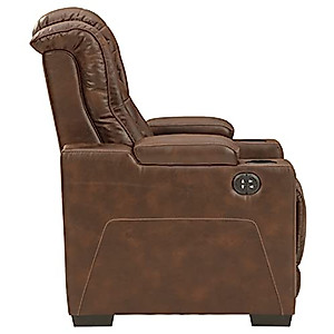 Signature Design by Ashley Owner's Box Faux Leather Power Recliner with Adjustable Headrest, Brown