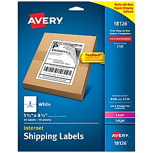 Avery Printable Shipping Labels, 5.5" x 8.5", White, 20 Blank Mailing Labels (18126)