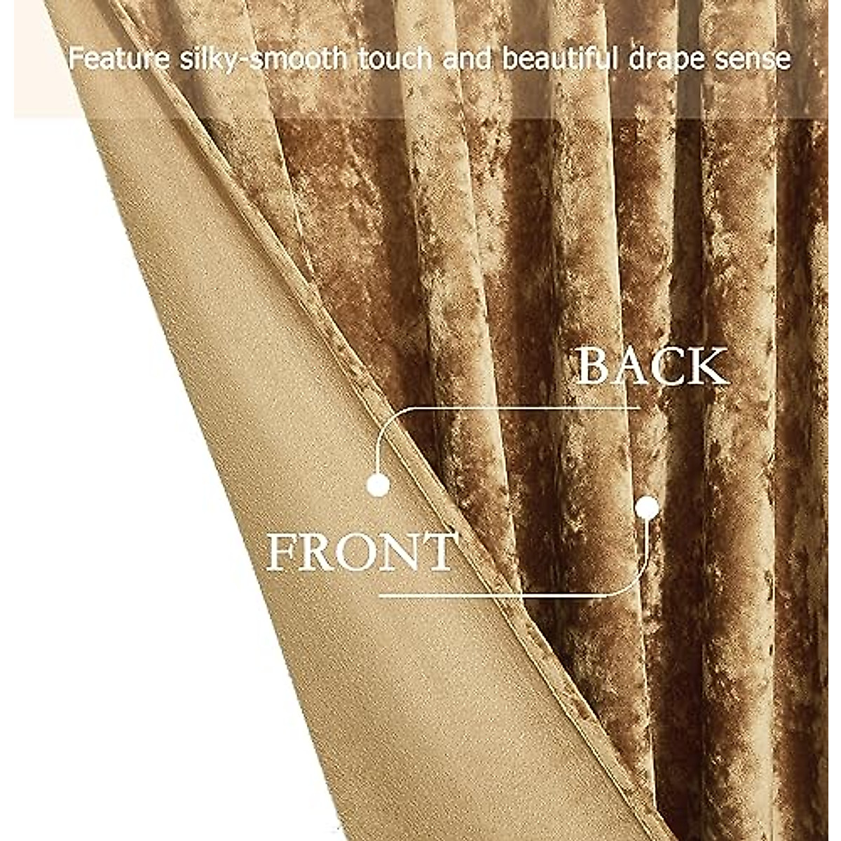 Chezmoi Collection Lux Caramel Gold Crushed Velvet Curtains 2 Panel Set - 96 inches Long Room Darkening Luxury Distressed Velvet Rod Pocket Window Drapes for Living Room Bedroom 50" W x 96" L