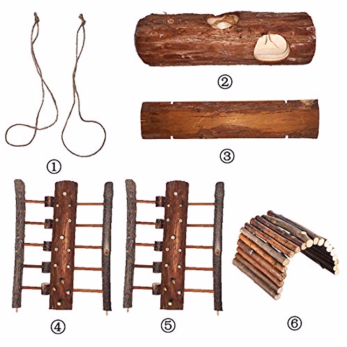 Hamiledyi Wooden Hamster Climbing Toy Guinea Pigs Activity Perch Platform Steps Stairs Gerbil Hanging Chew Tunnel Tube with Apple Wood Bridge