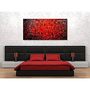 Seekland Art Hand Painted Large Oil Painting Texture Red Abstract Canvas Wall Art Decor Modern Contemporary Stretched Artwork Framed Ready to Hang for Bedroom Living Room