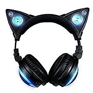 Axent Wear New Edition Wireless Cat Ear Headphones (12 Color Changing) 3.5mm Jack, Bluetooth&Wired Connection (Black)