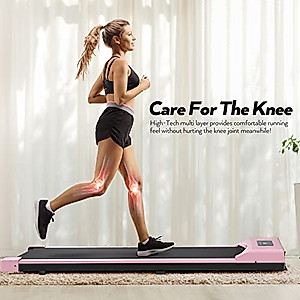 Walking Pad Treadmill, 2.5HP Under Desk Treadmill Portable, Desk Treadmill for Office Under Desk, Walking Treadmill Electric Quiet for Home/Apartment/Flat with Remote Control and LED Dispaly Pink