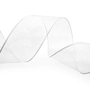 CT CRAFT LLC Sheer Organza Wired Ribbon for Home Decor, Gift Wrapping, DIY Crafts, 2.5” x 25 Yards x 2 Rolls - White