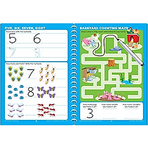 School Zone - Kindergarten Write & Reuse Workbook - Ages 5 to 6, Spiral Bound, Write-On Learning, Wipe Clean, Includes Dry Erase Marker, Early Math, and More (School Zone Write & Reuse Workbook)