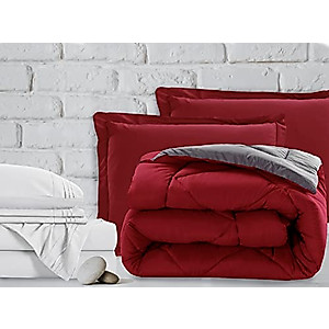 Elegant Comfort 7-Piece Bed-in-a-Bag Comforter & Sheet Set- Luxury 1500 Thread Count 7-Piece Full Size Bed-in-a-Bag, Super Cozy Bed Sheets and Comforter Set, Wrinkle and Stain Resistant, Red/Gray