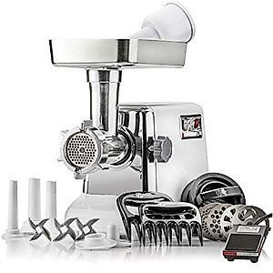 STX Turboforce 3000 Series 6-In-1 Powerful Size #12 Electric Meat Grinder with Foot Pedal • Sausage Stuffer • Kubbe Maker • Burger/Slider Maker • 2 Meat Claws • 3 S/S Blades • 4 Grinding Plates