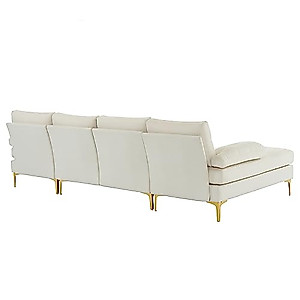 Karl home Convertible Sectional Sofa 110" U-Shape Sofa Couch 4-Seat Couch with Chaise Fabric Upholstered for Living Room, Apartment, Office, Beige