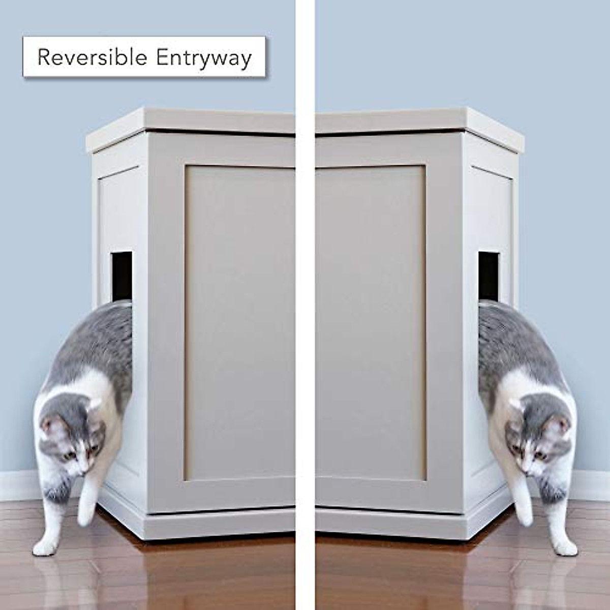 THE REFINED FELINE Cat Litter Box Enclosure Cabinet, Cottage, Smoke Gray, Adjustable Levelers, Large, Hidden Litter Cat Furniture with Drawer