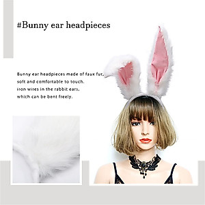 Bunny Ears Headbands Furry Rabbit Ear Headband Party Prom Cosplay Headwear Costume Hair Accessories for Women (White)