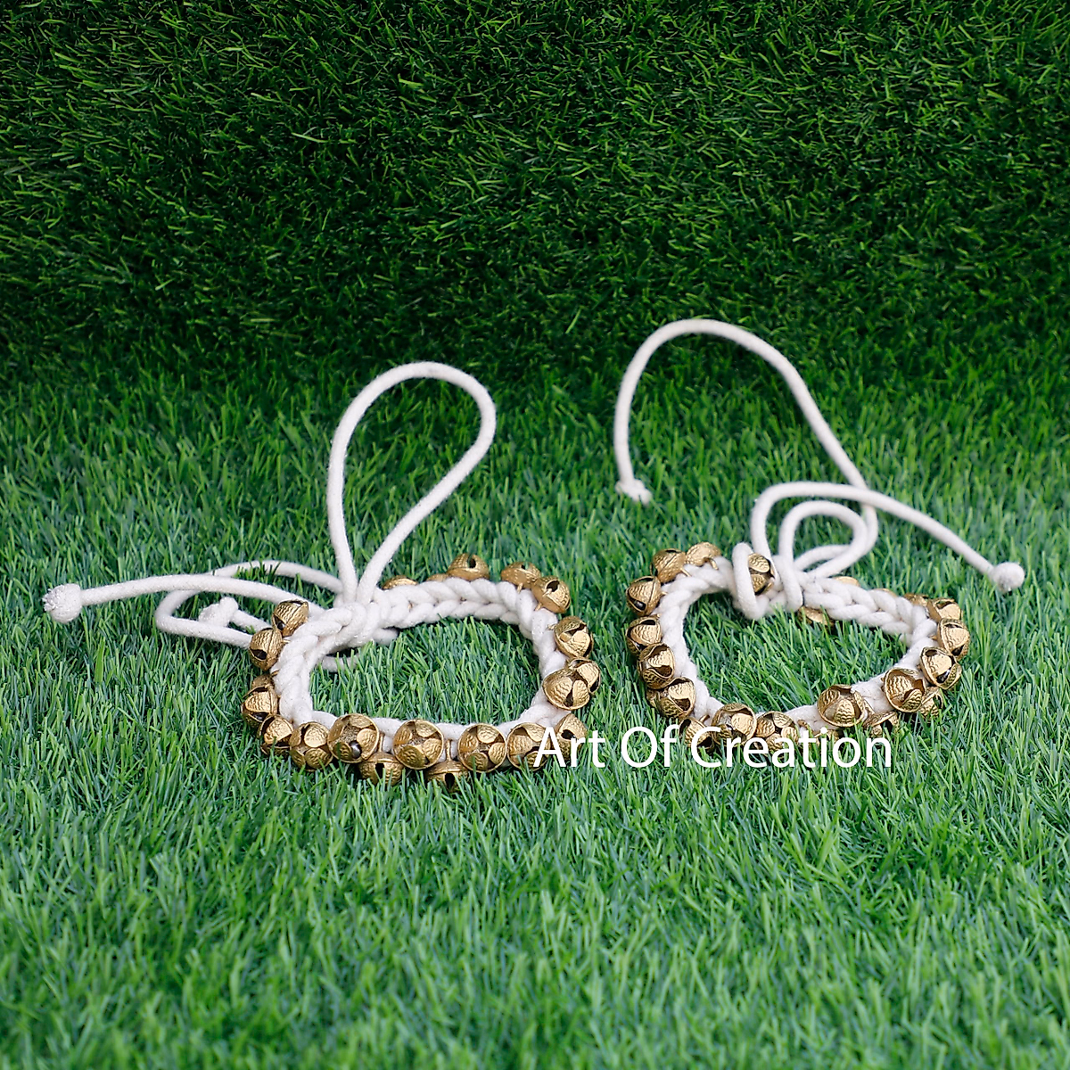 Art Of Creation Ghungroo For Kathak Dancing Bells 25 + 25 Tied In Cotton Cord Anklte Pair Classical Bharatnatayam Indian Traditional Ghungru 50 Big Bells From India