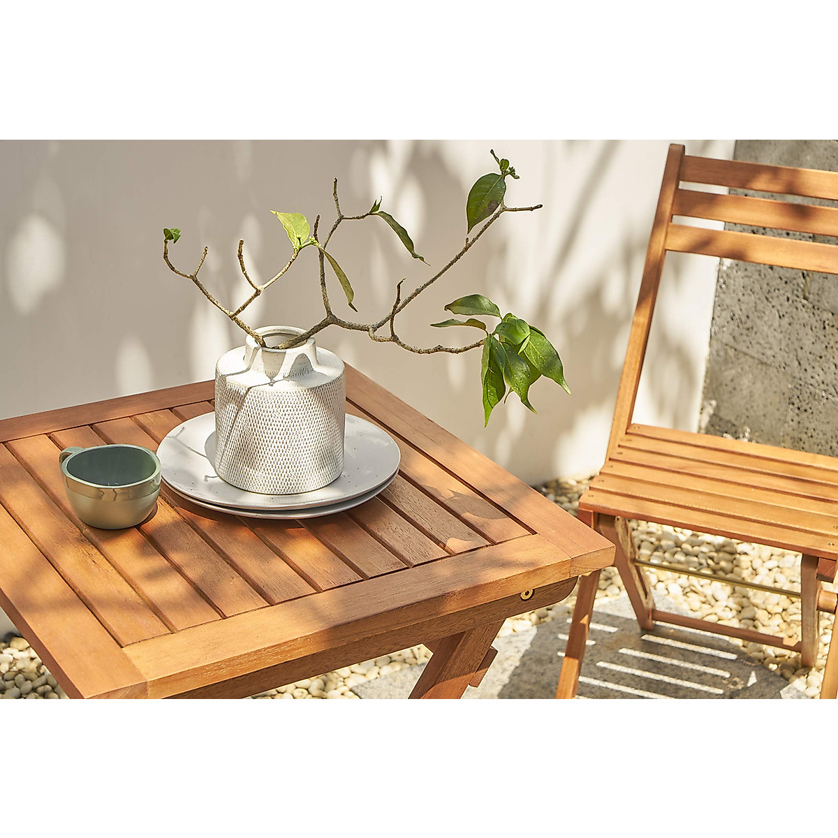 Vifah V1381 Outdoor Wood Folding Bistro Set with Square Table and Two Chairs