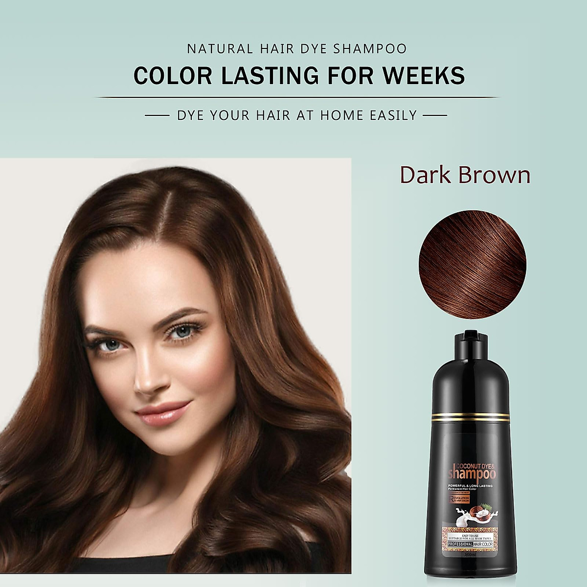 Fvquhvo Dark Brown Hair Color Shampoo for Gray Hair - Instant Hair Dye Shampoo 3 in 1 for Men & Women - Herbal Ingredients Safe to Use - 16.90 Fl Oz