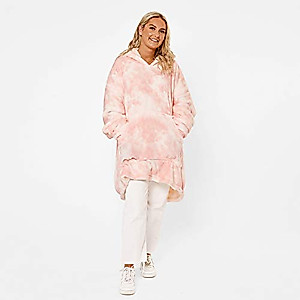 Dreamscene Tie Dye Pastel Hooded Hoodie Blanket Oversized Pullover Soft Sherpa Fleece Comfy Wearable Blanket Throw Giant Sweatshirt for Girls Teens Women Adults, One Size - Blush Pink