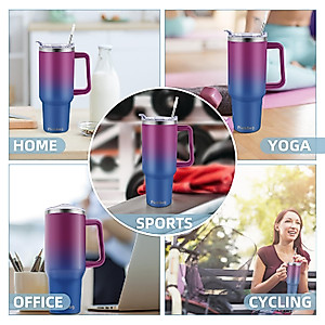 40 oz Tumbler with Handle and Straw, 100% Leak Proof Tumblers Cup, Stainless Steel Insulated Travel Coffee Mug, Keeps Drinks Cold for 24 Hours or Hot for 10 Hours, Fits for Car Cup Holder, PurpleBlue