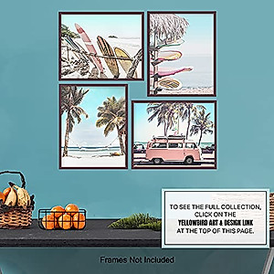 Beach Decor - Beach Wall Art - Tropical Palm Trees, Surfing Posters 8x10 - Unique Home Decor for Lake or Ocean House, Bathroom, Bedroom, Living Room, Office - Gift for Surfers - Nautical Photo Set