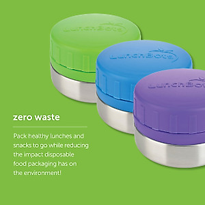 LunchBots Rounds Leak Proof 4 oz. Stainless Snack Container Jar, Set of 2, Blue Lid