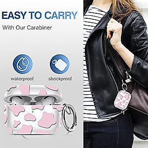AirPods Pro Case Cover - Valkit Cute Milk Cow Pattern Soft TPU Protective Case Skin Portable & Shockproof Men Women Girls with Keychain for Apple Airpods Pro Charging Case (Hollow Pink Cow Pattern)